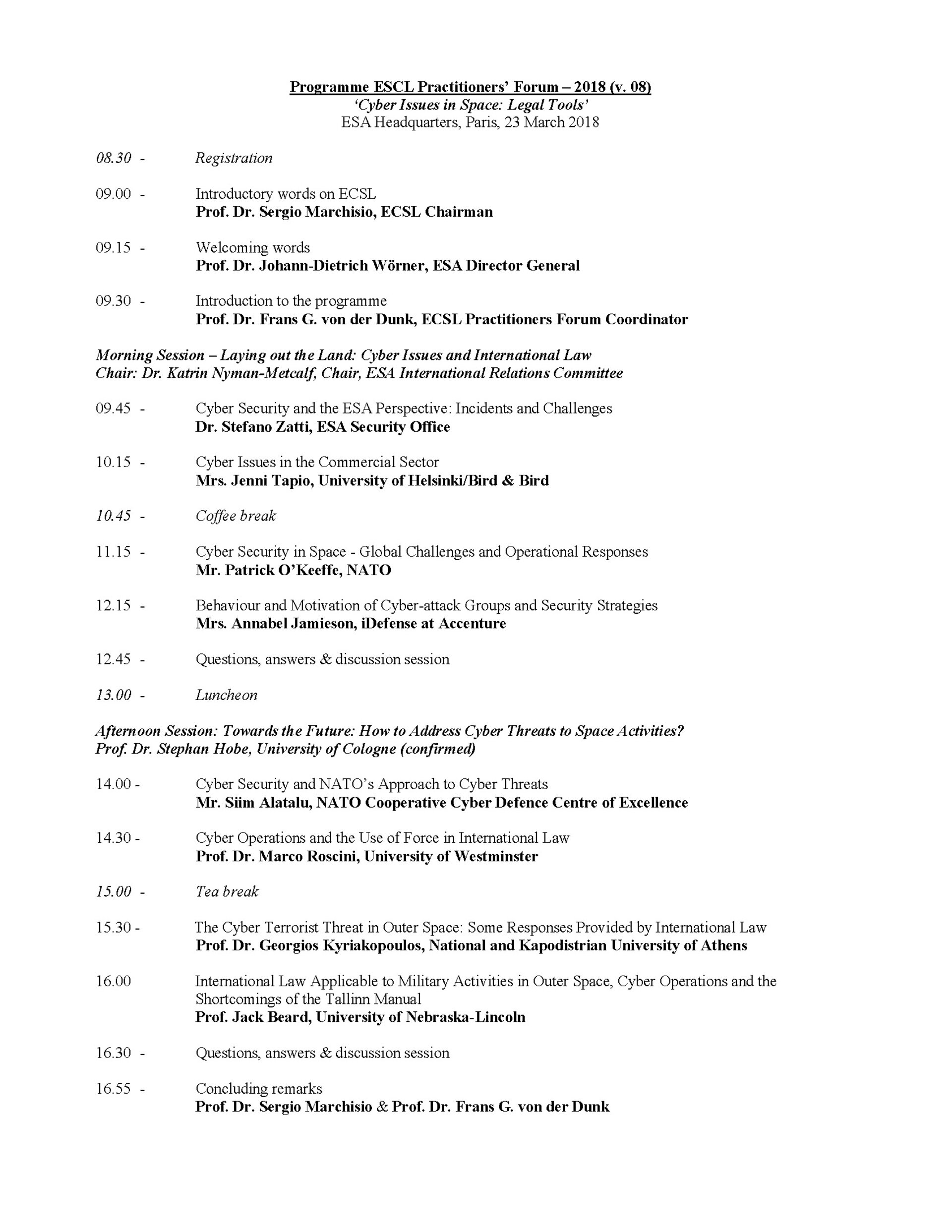 ESA - Practitioners'Forum Preliminary Program