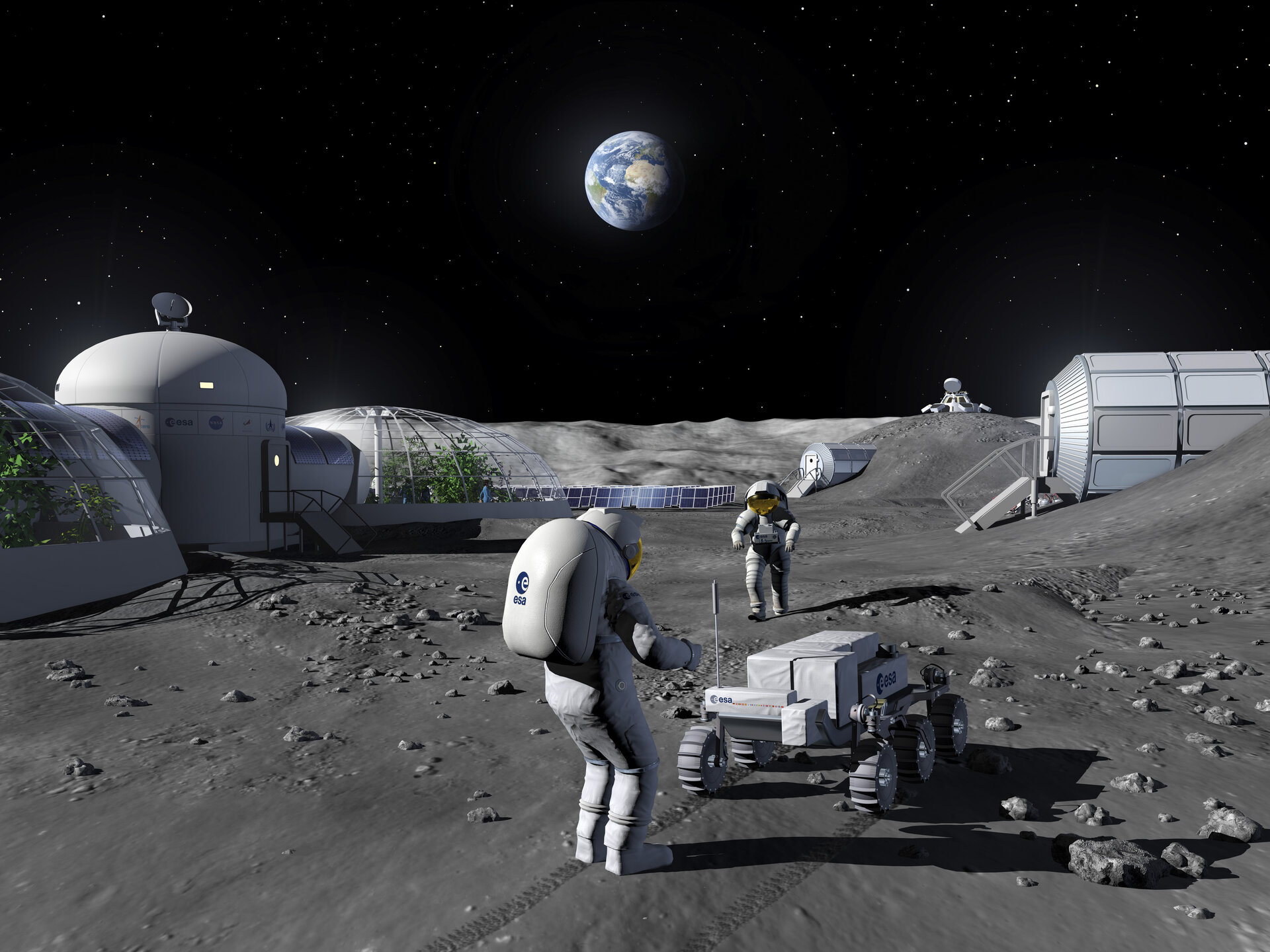 ESA - Artist impression of prospection activities in a Moon Base ESA - Artist impression of prospection activities in a Moon Base