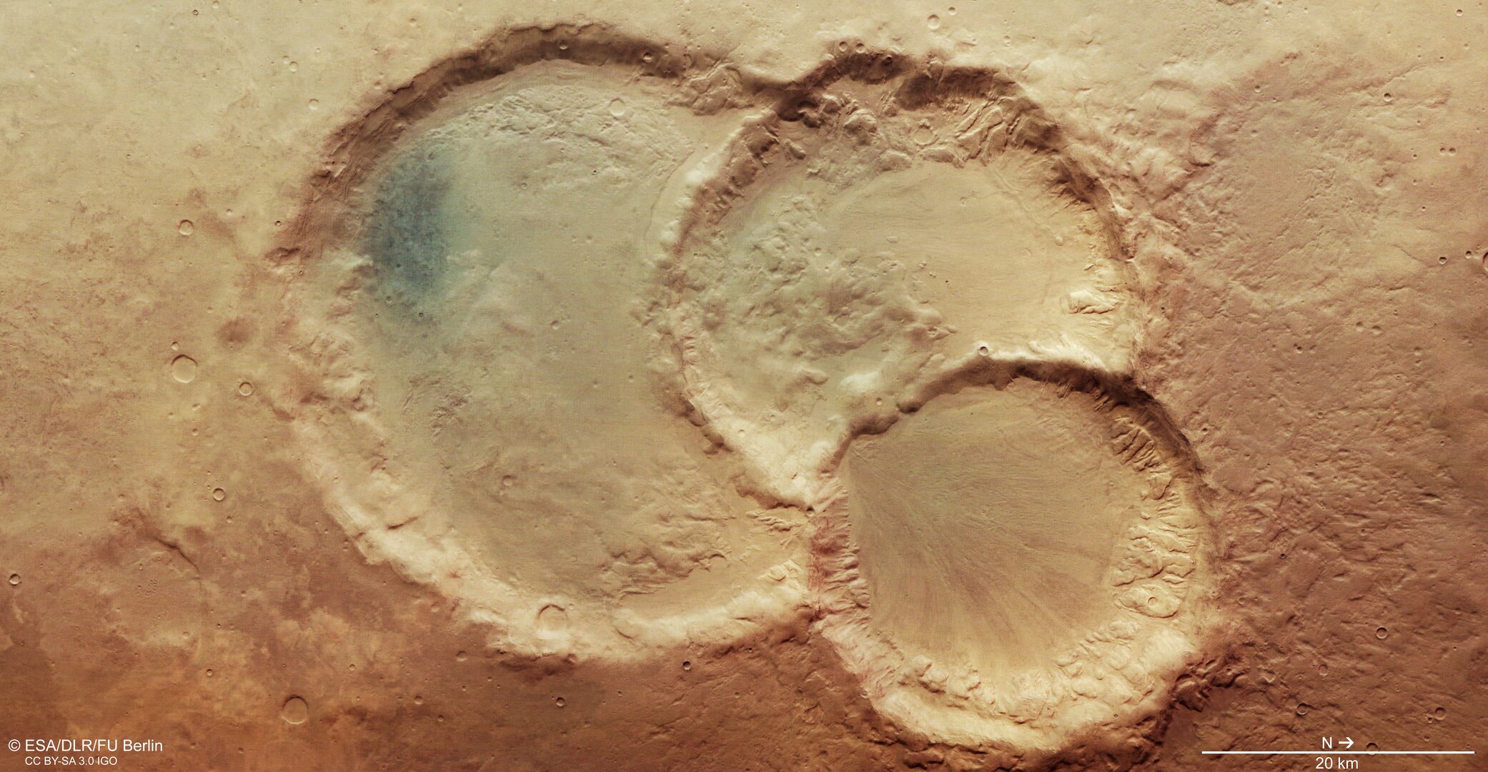ESA - An ancient crater triplet on Mars ESA - An ancient crater triplet on Mars